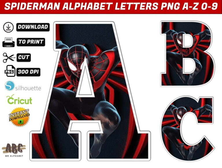 Spiderman Alphabet Letters png 1 - MR ALPHABETS