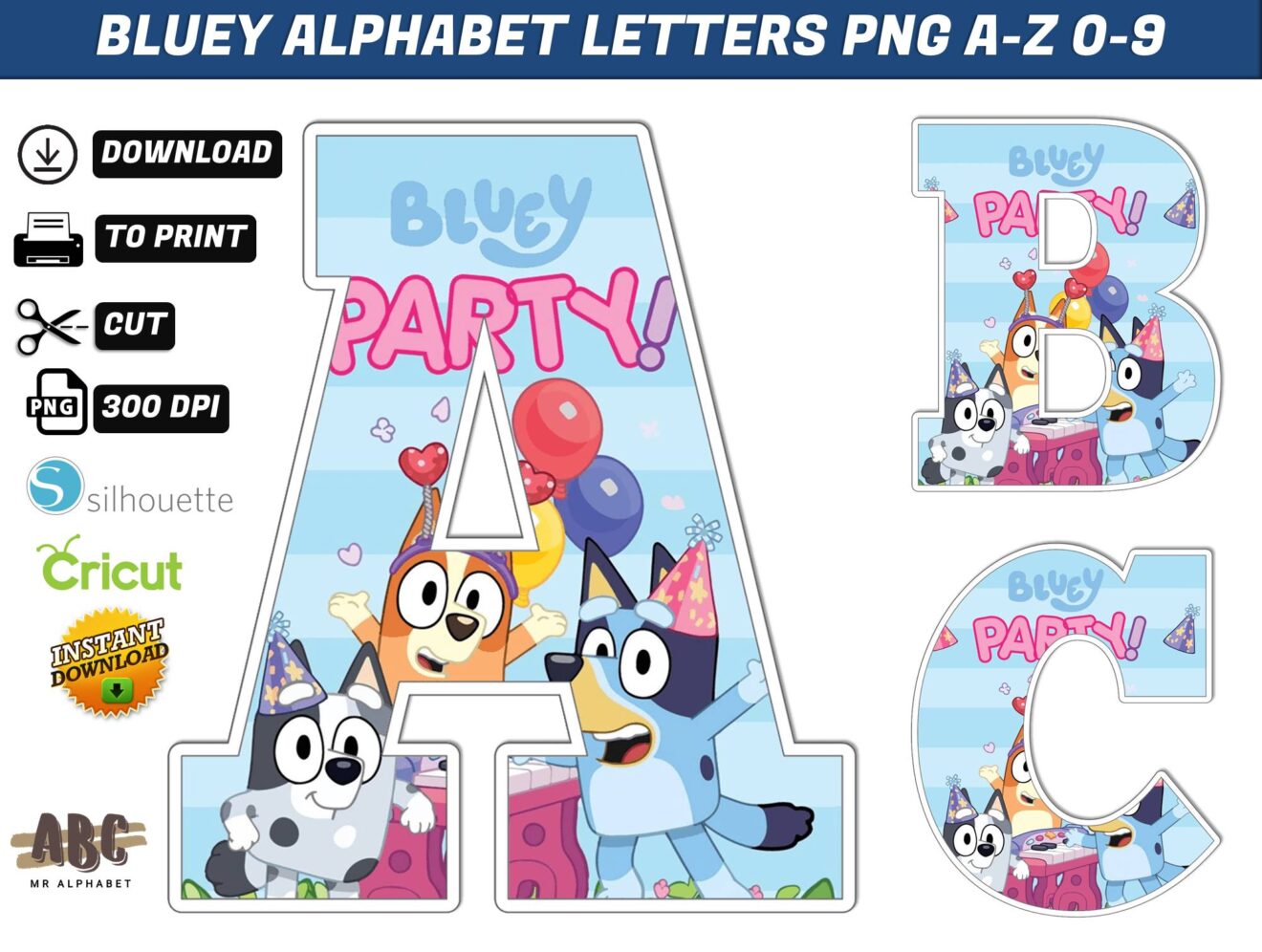 Bluey Alphabet Letters png - MR ALPHABETS