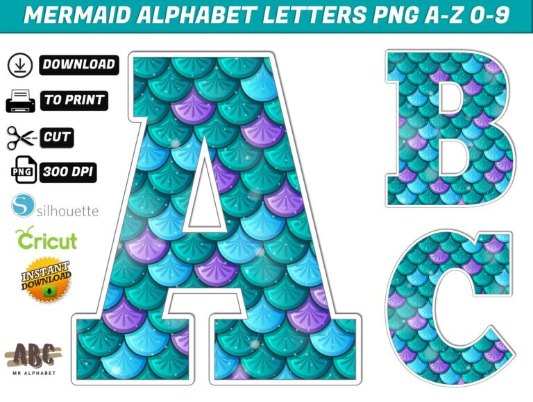 Mermaid Alphabet Letters png - MR ALPHABETS