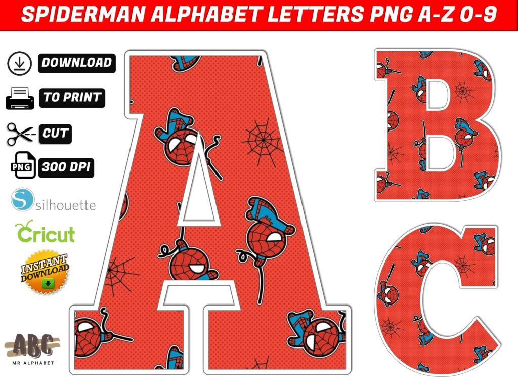 Spiderman Alphabet Letters png 1 - MR ALPHABETS