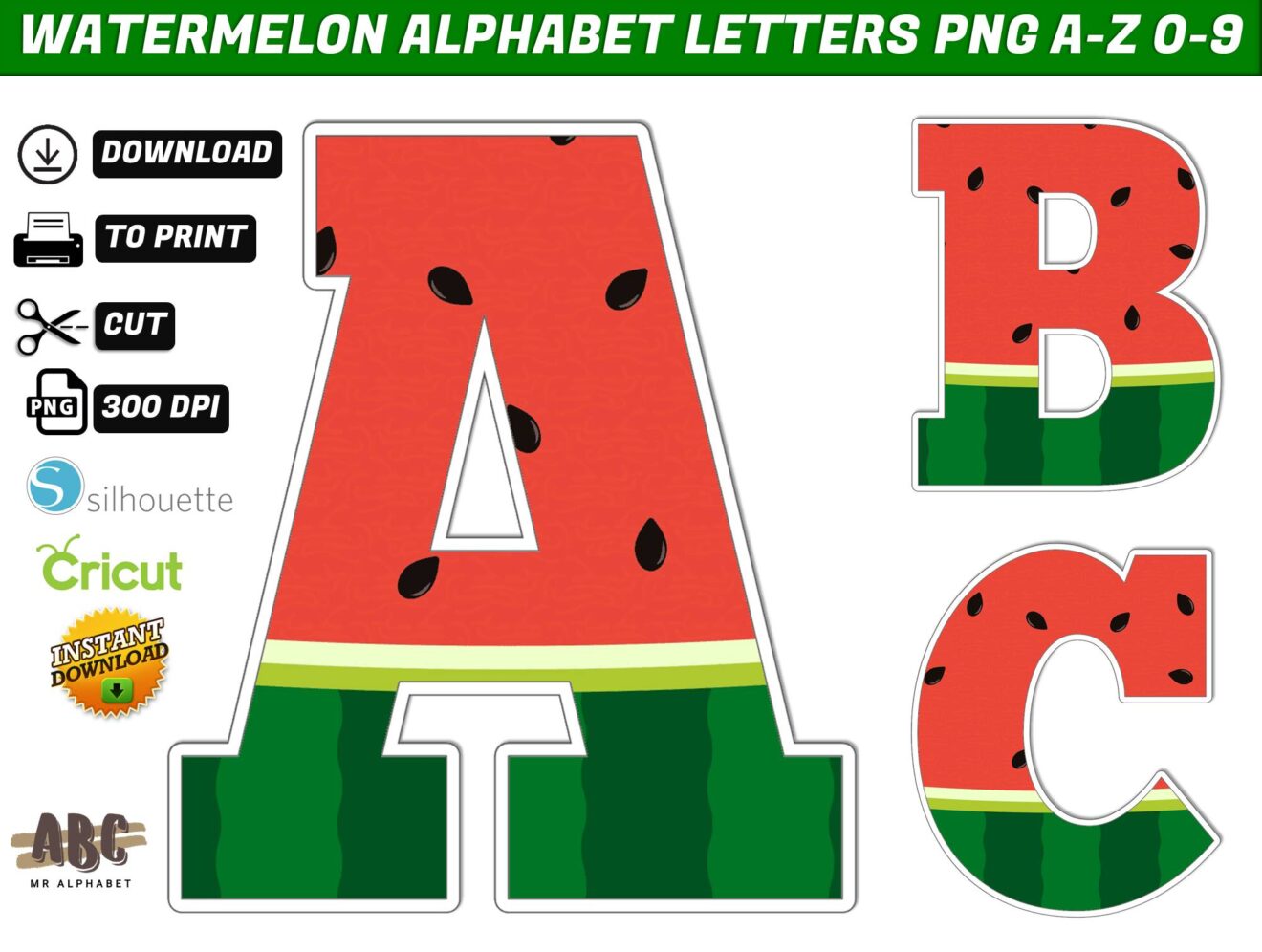 Watermelon Alphabet Letters png - MR ALPHABETS