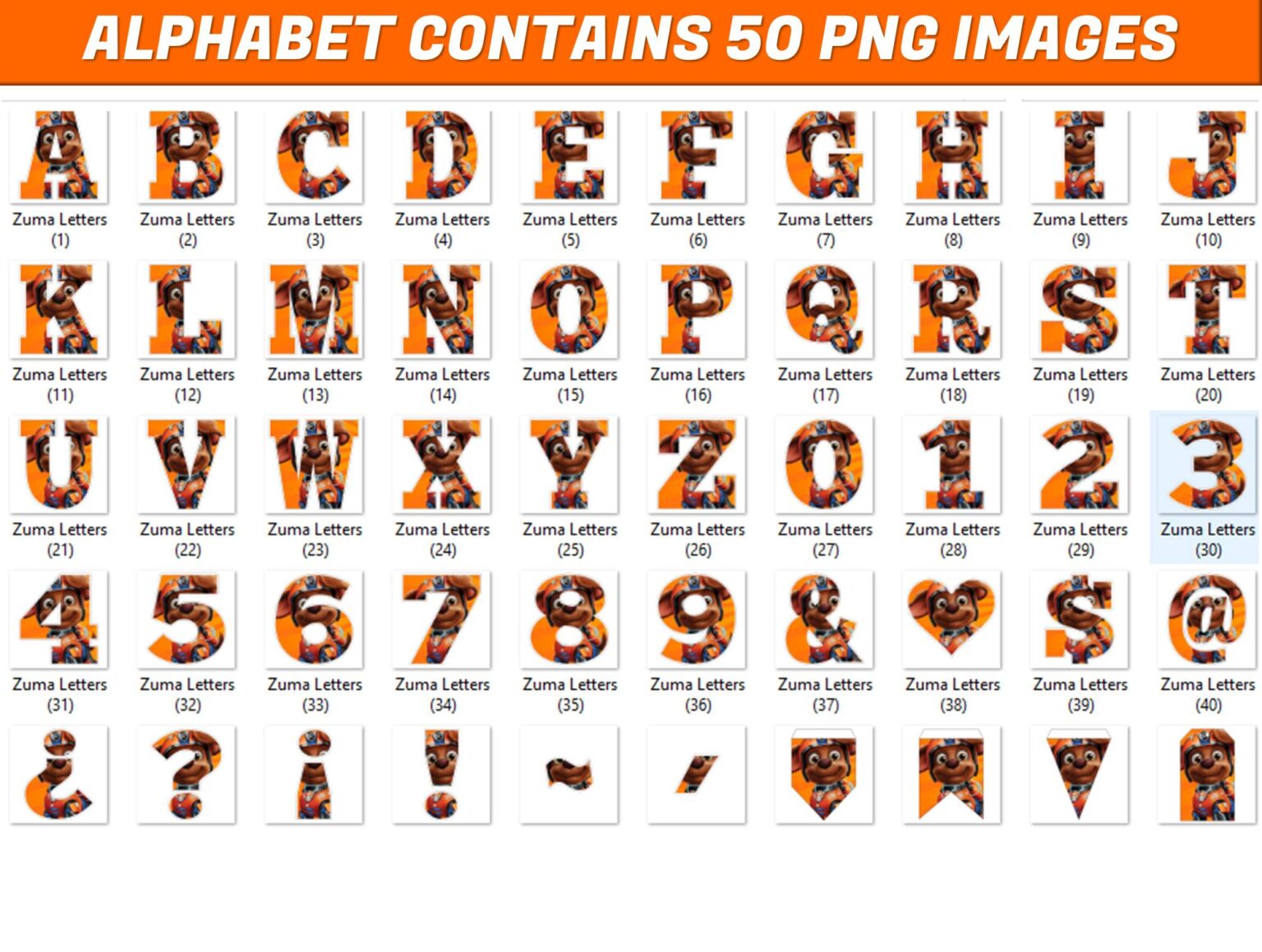 Zuma Alphabet Letters png - MR ALPHABETS