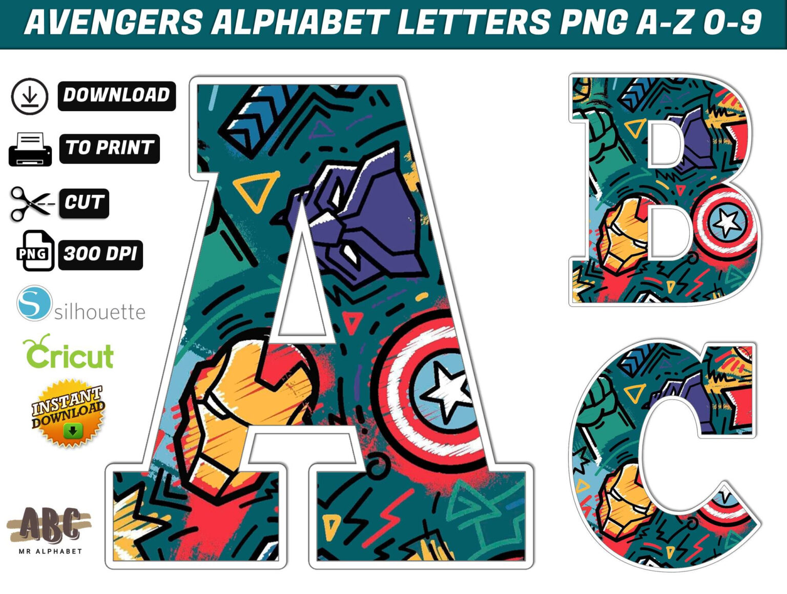 Superhero Alphabet Letters png 21 - MR ALPHABETS