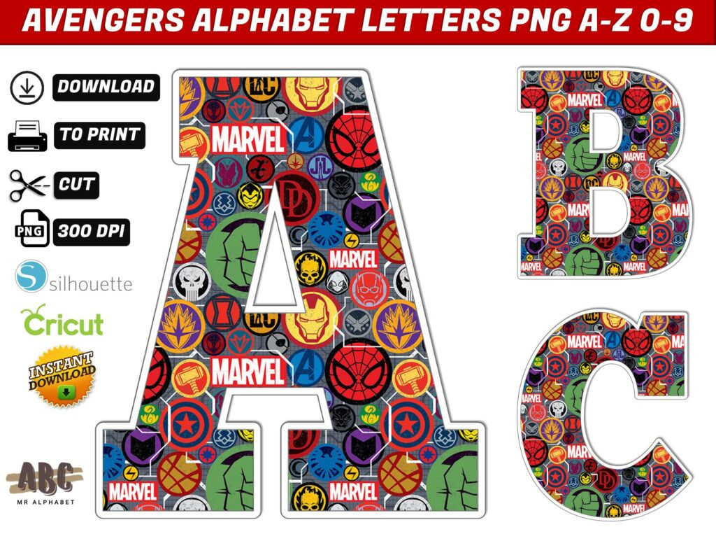 Avengers Alphabet Letters png 4 - MR ALPHABETS