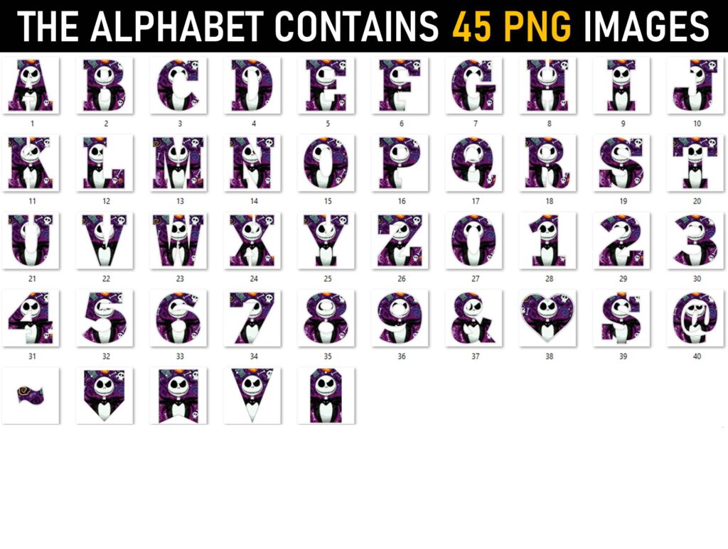Jack Skellington Alphabet Letters png - MR ALPHABETS