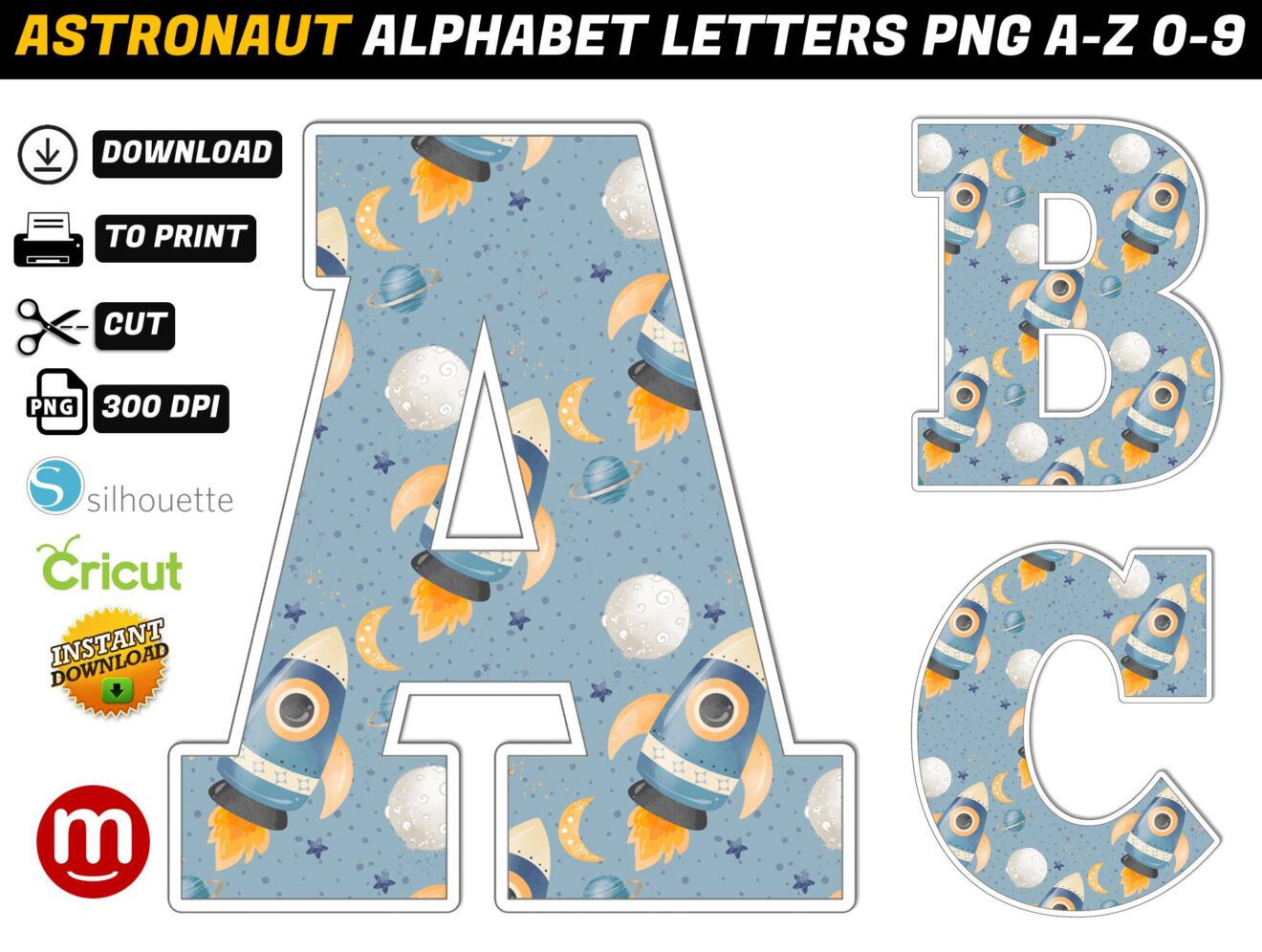 Space Alphabet Letters png 1 - MR ALPHABETS