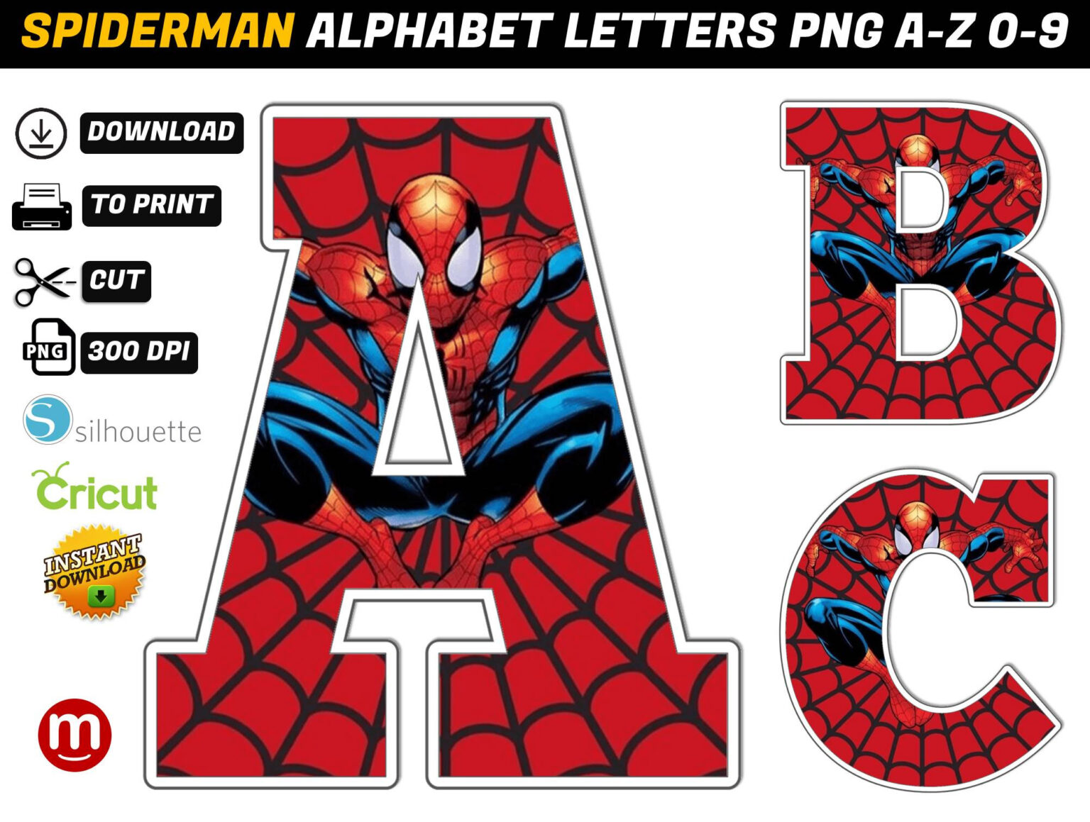 Spiderman Alphabet Letters png 1 - MR ALPHABETS