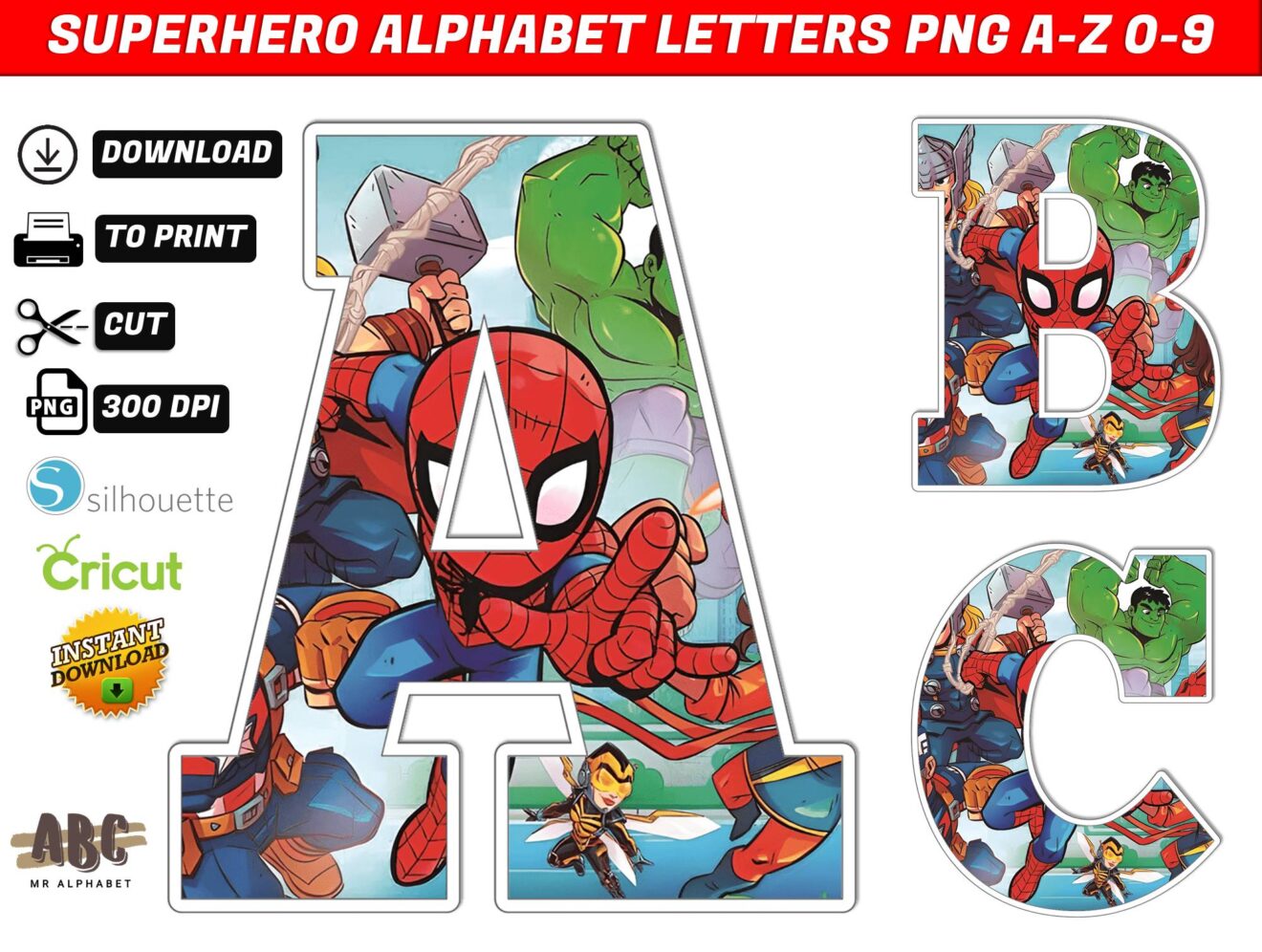 Superhero Alphabet Letters 10 png - MR ALPHABETS