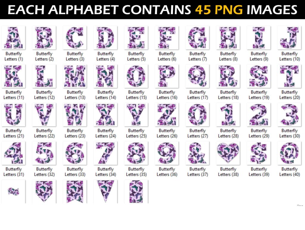 Butterfly Alphabet Letters png - MR ALPHABETS