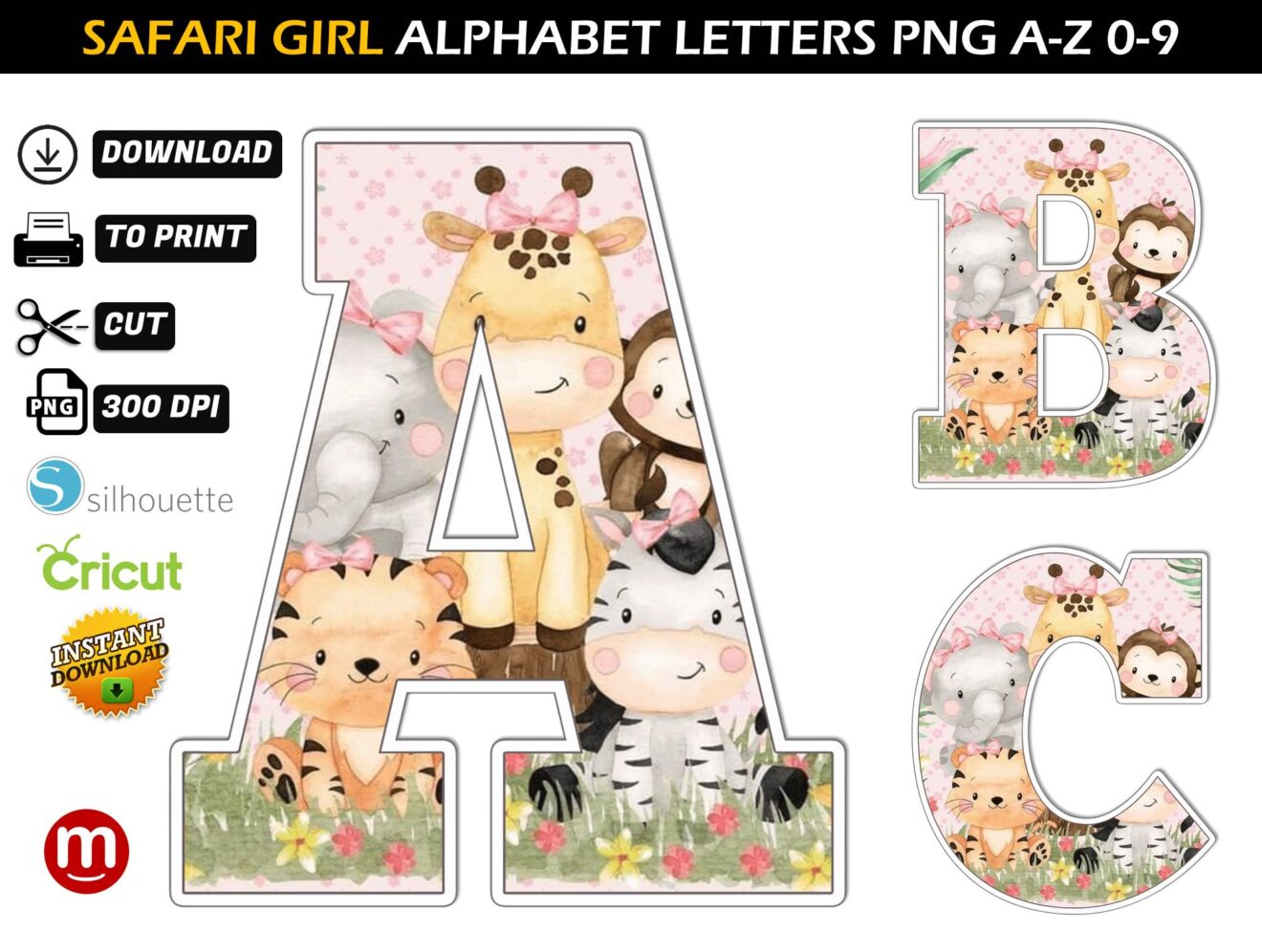 Pink Safari Alphabet Letters png - MR ALPHABETS