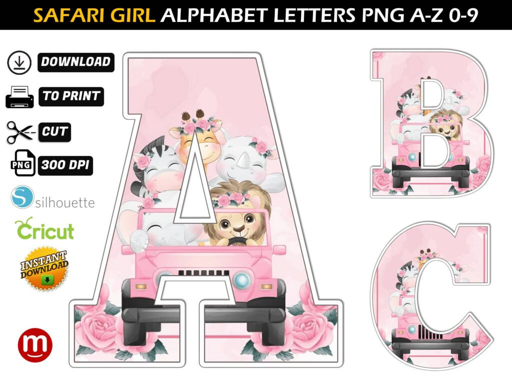 Pink Safari Alphabet Letters png 2 - MR ALPHABETS