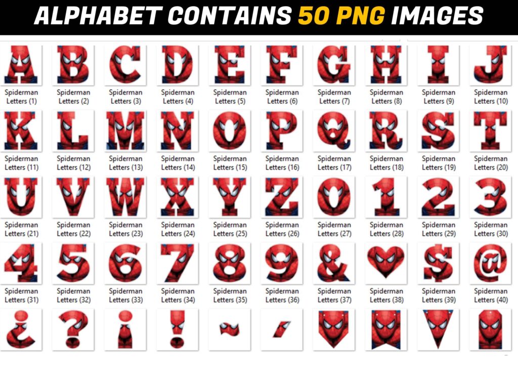 Spiderman Alphabet Letters png 4 - MR ALPHABETS