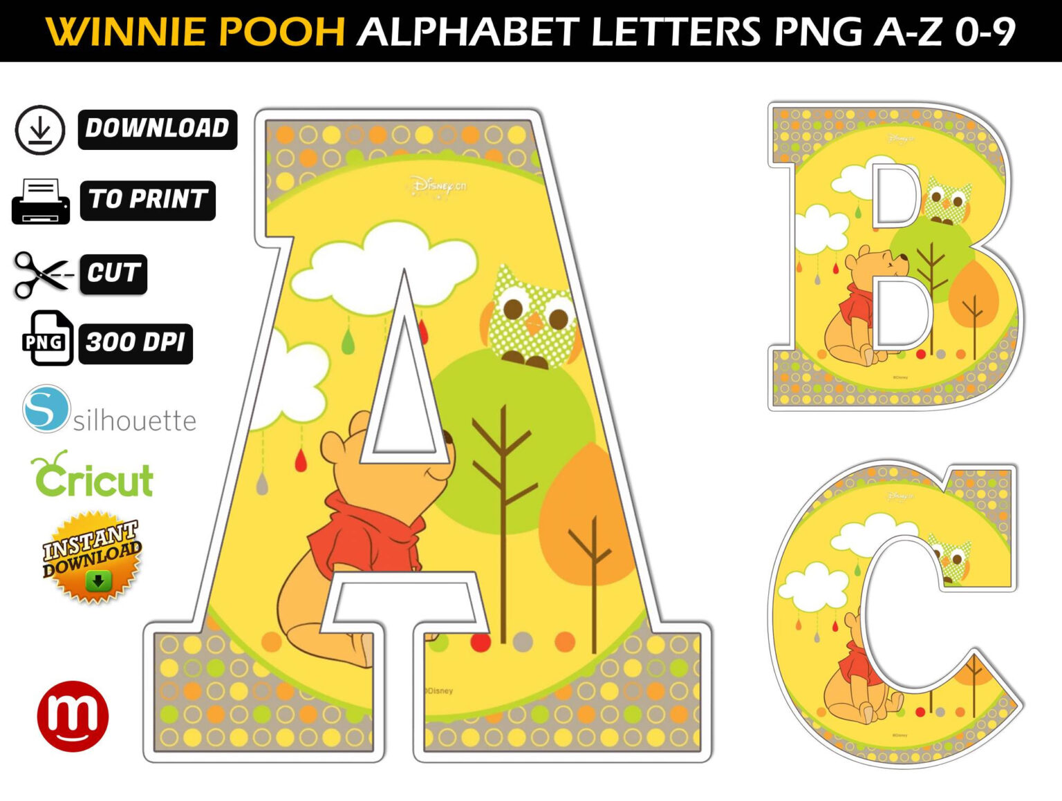 Winnie The Pooh Alphabet Letters png 3 - MR ALPHABETS