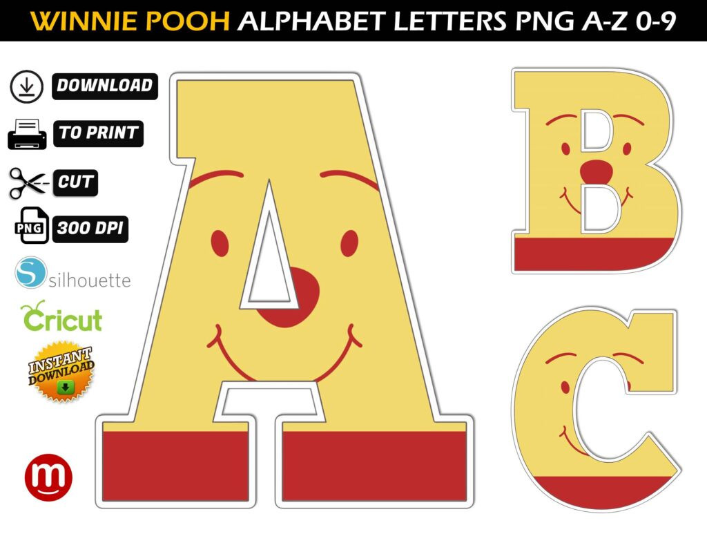 Winnie The Pooh Alphabet Letters png - MR ALPHABETS