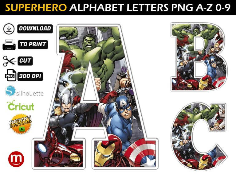 Superhero Alphabet Letters png 1 - MR ALPHABETS