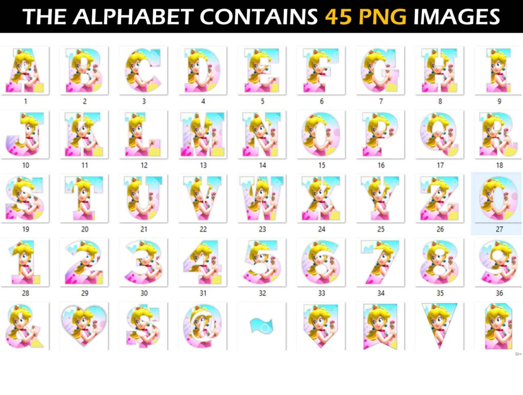 Princess Peach Alphabet Letters png - MR ALPHABETS