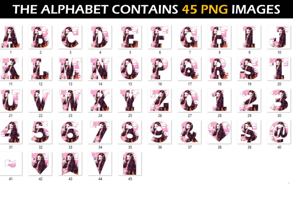 Nezuko Alphabet Letters png - MR ALPHABETS