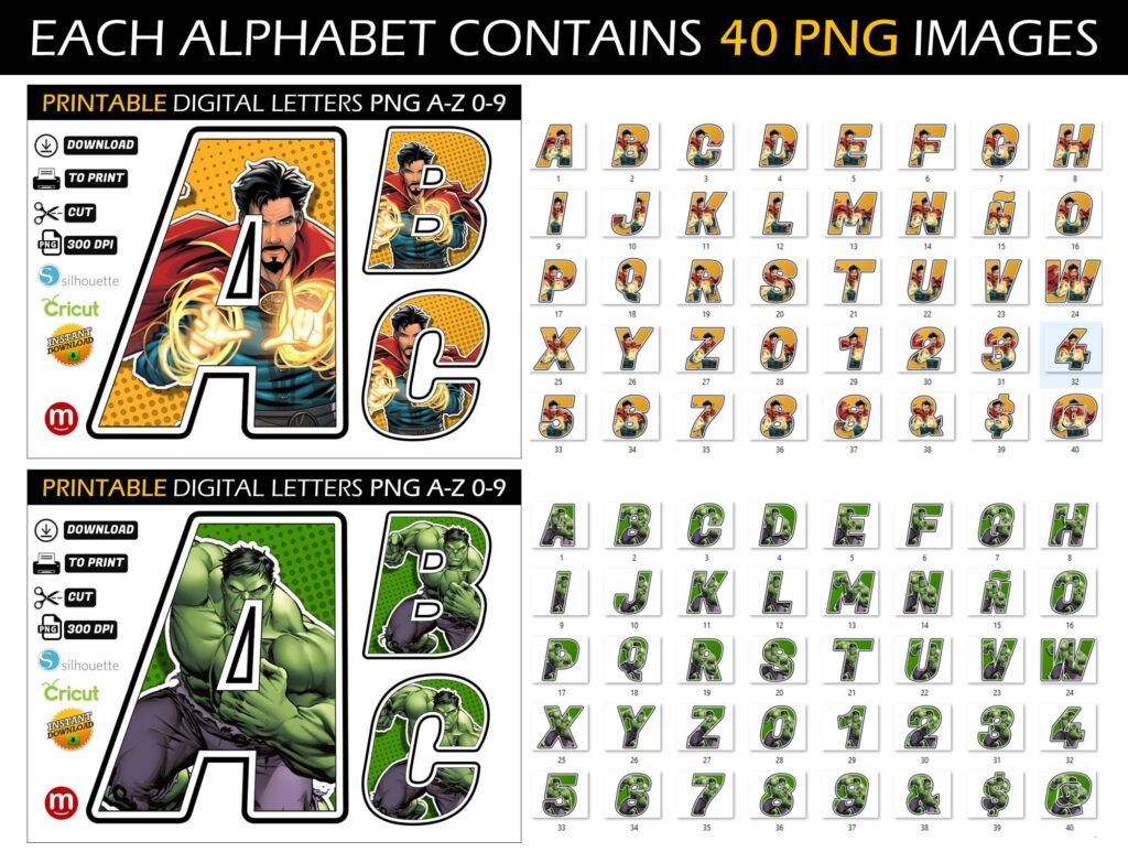 400 IMAGES - 10 Superhero Alphabets Different Backgrounds Png - MR ...