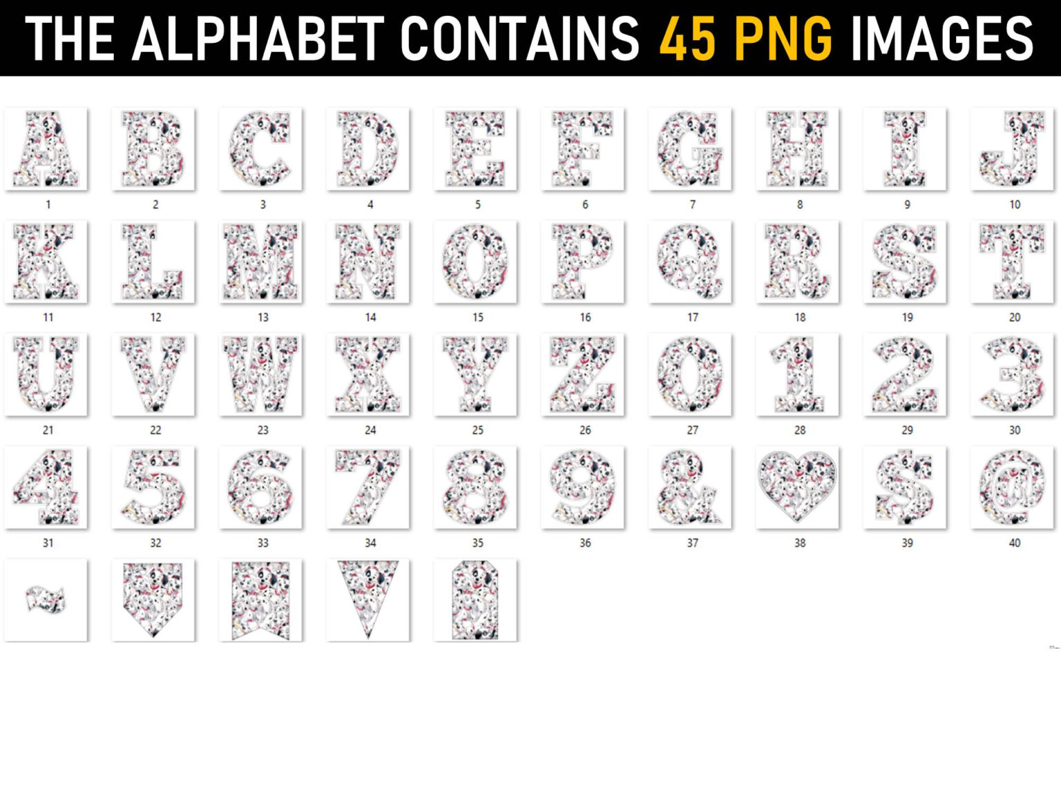 101 Dalmatians Alphabet Letters png - MR ALPHABETS