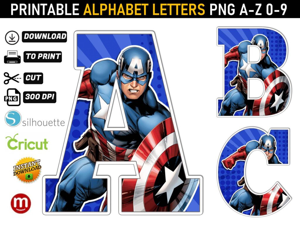 Captain America Alphabet Letters png - MR ALPHABETS