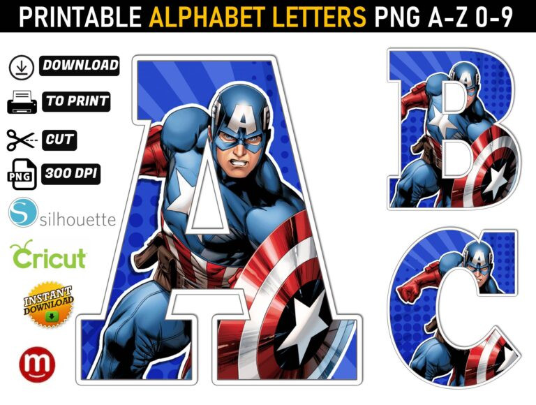 Captain America Alphabet Letters png - MR ALPHABETS