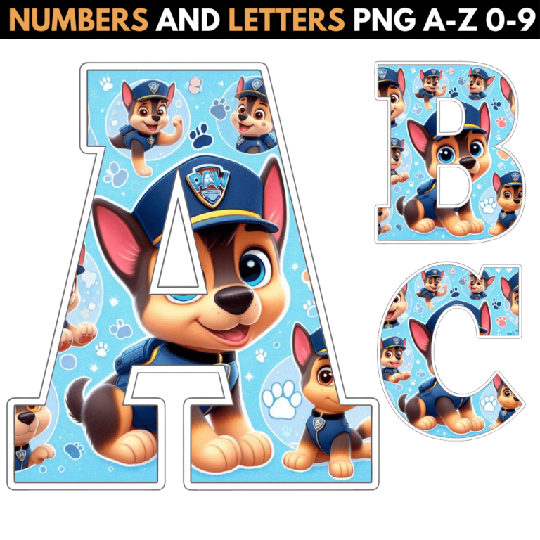 Paw Patrol Alphabet Letters png Baby Chase - MR ALPHABETS