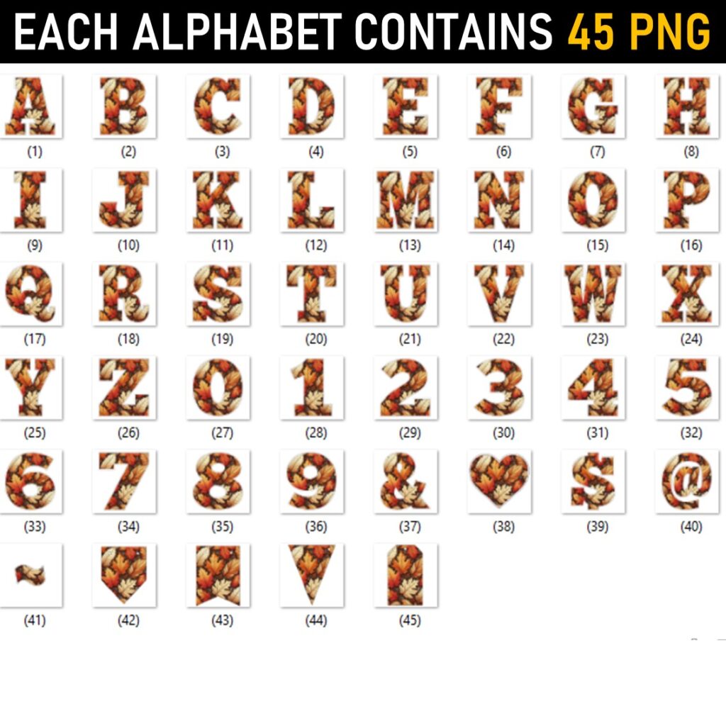 Autumn Alphabet Letters png - MR ALPHABETS